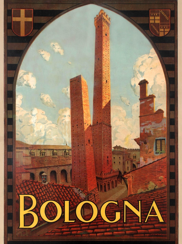 Original Vintage Travel Poster Bologna Italy Two Towers Asinelli ...