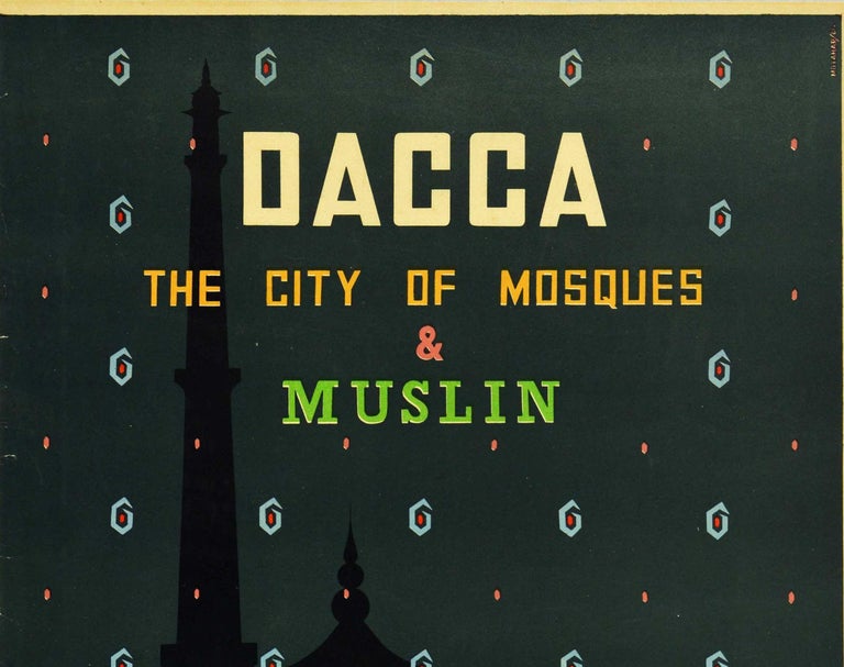 Original Vintage Travel Poster Dacca Mosque City Pakistan Muslin Bengal ...