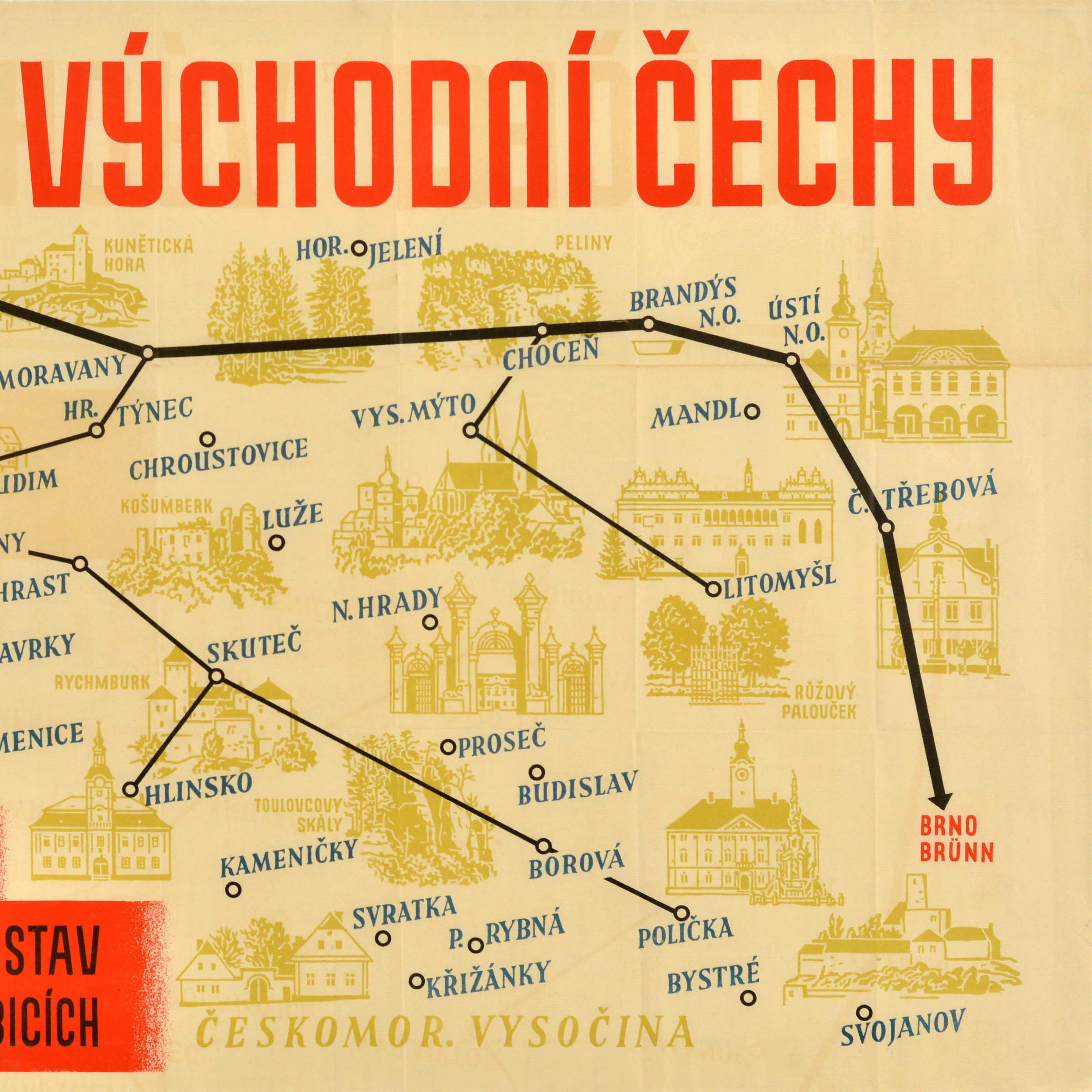 Original Vintage Travel Poster Eastern Bohemia Vychodni Cechy Map ...