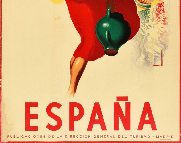 Original Vintage Travel Poster For Espana Spain Lady In Red Artwork ...