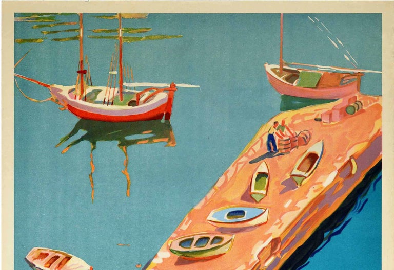 Original Vintage Travel Poster Greece Aegean Island Jetty View Sailing ...