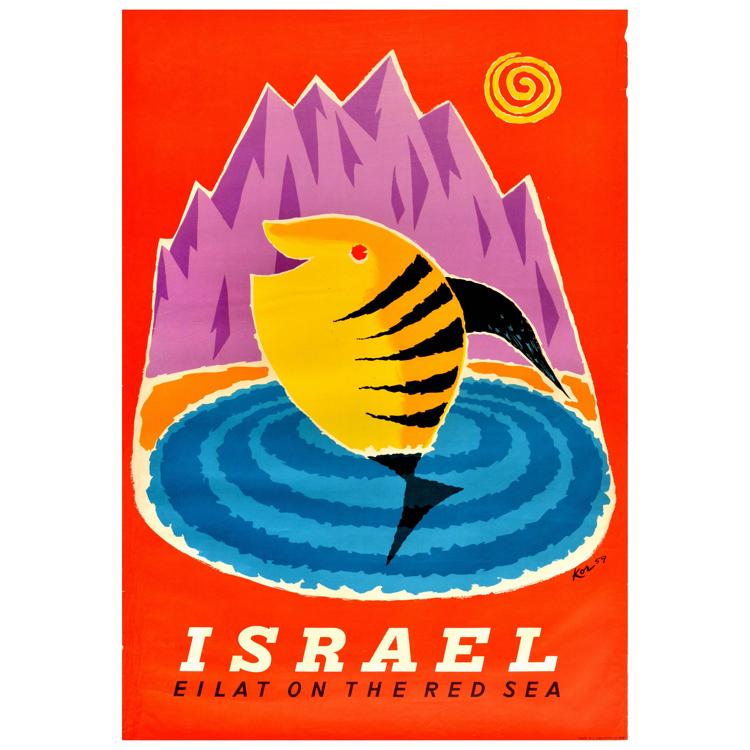 Original Vintage Travel Poster Israel Eilat On The Red Sea Resort ...