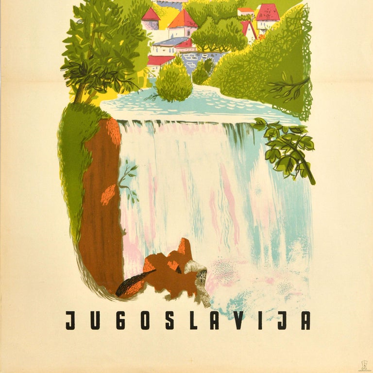 Original Vintage Travel Poster Jajce Yugoslavia Pliva Waterfall Bosnia ...