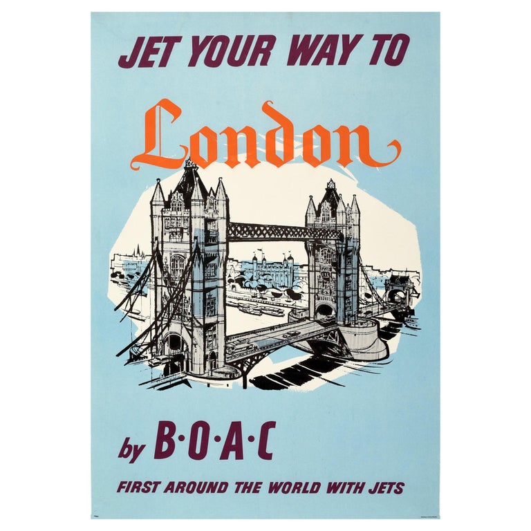 Original Vintage Travel Poster Jet Your Way To London BOAC Tower Bridge ...