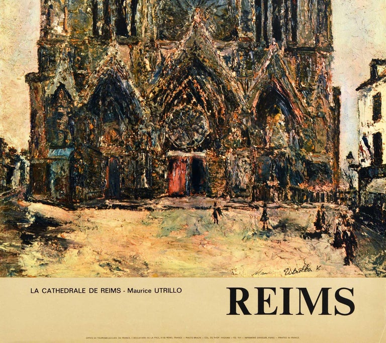 Original Vintage Travel Poster Le Cathedrale De Reims Cathedral Church ...