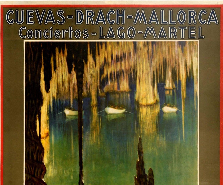Original Vintage Travel Poster Mallorca Cuevas Drach Caves Lake Martel ...