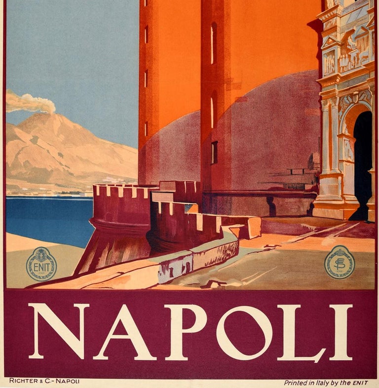 Original Vintage Travel Poster Napoli Bay Of Naples Mount Vesuvius ...