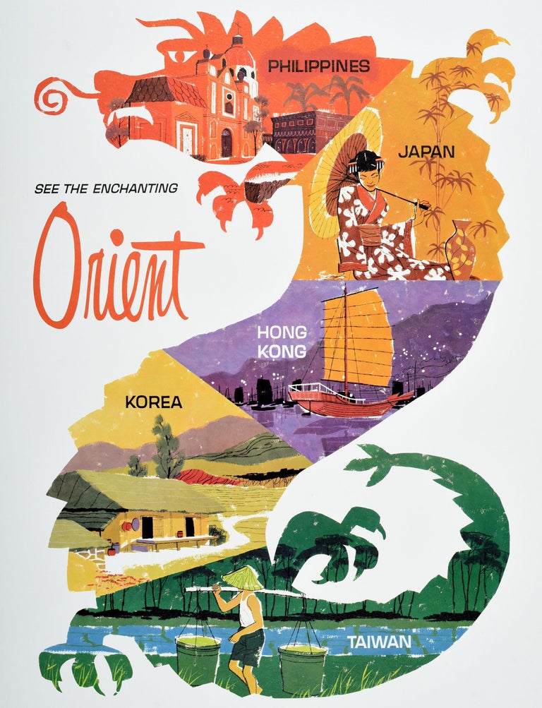 Original Vintage Travel Poster Northwest Orient Airlines DC8C Jet ...