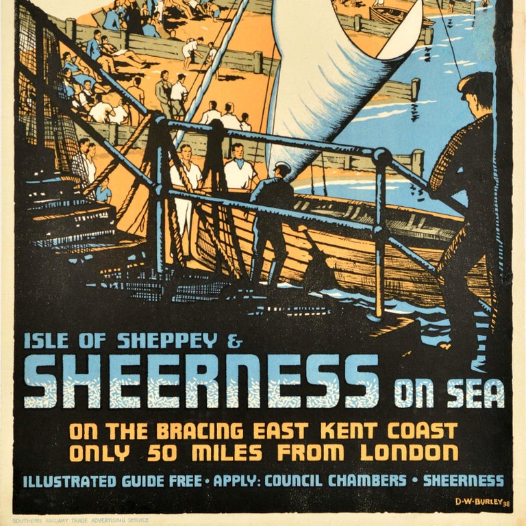 Original Vintage Travel Poster Sheerness On Sea Isle Of Sheppey Kent ...