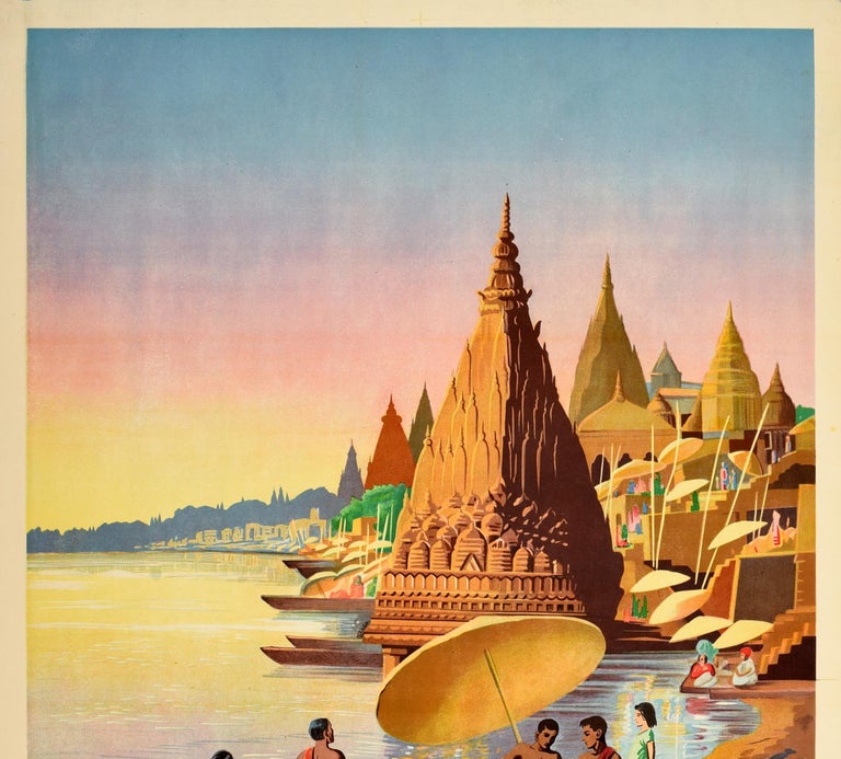 Original Vintage Travel Poster Varanasi Banaras See India Sacred River ...