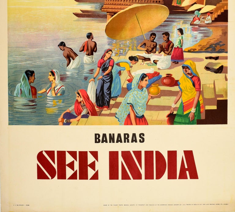 Original Vintage Travel Poster Varanasi Banaras See India Sacred River ...