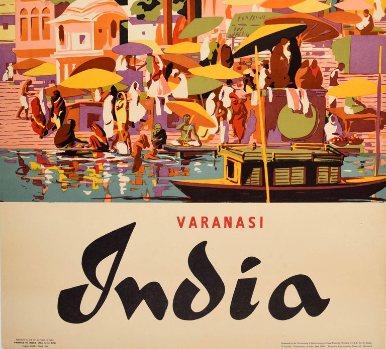 Original Vintage Travel Poster Varanasi Banaras Uttar Pradesh Ganges ...