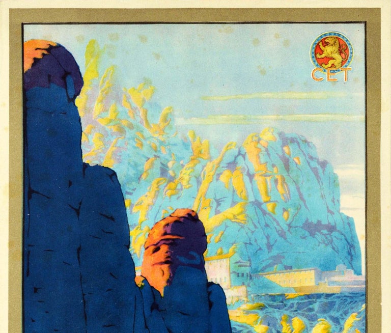 Original Vintage Travel Poster Visitad Montserrat Mountain Abbey Poetry ...
