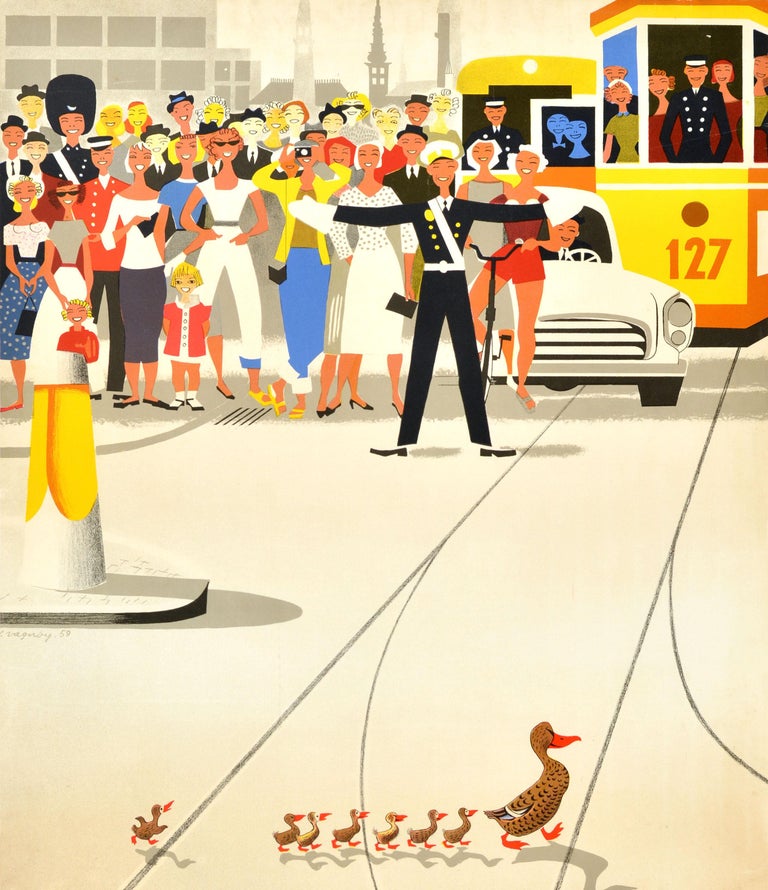 Original Vintage Travel Poster Wonderful Copenhagen Denmark Ducklings ...
