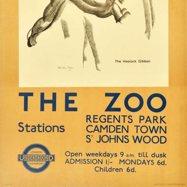 Original Vintage Travel Poster Zoo London Underground Gibbon Stanislaus ...