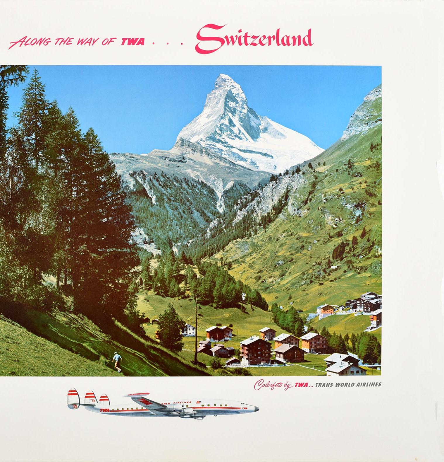 Original Vintage TWA Poster Switzerland Matterhorn Mountain Swiss Alps ...