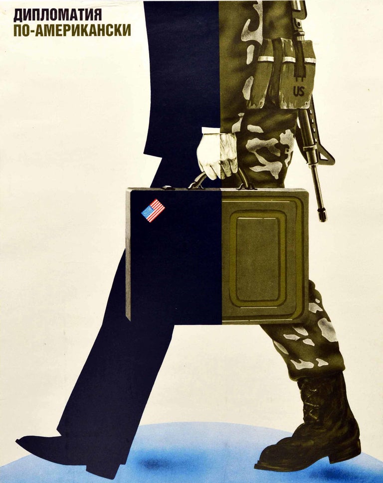 Original Vintage USSR Cold War Poster Diplomacy American Way US Soldier ...
