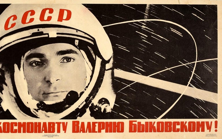 Original Vintage USSR Space Propaganda Poster Soviet Cosmonaut Valery ...