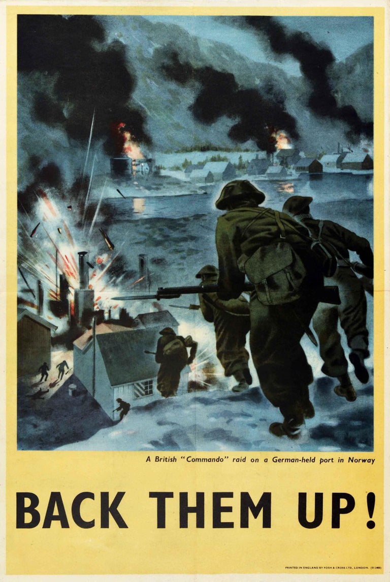 Original Vintage War Poster Back Them Up WWII British Commando Raid ...