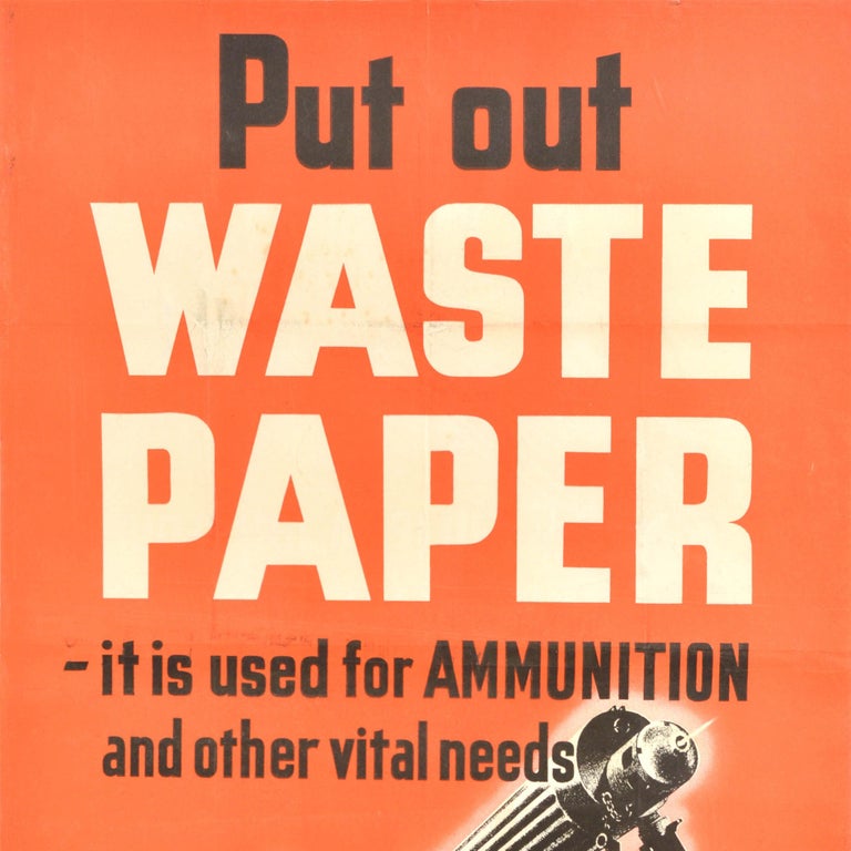 Original Vintage War Poster Put Out Waste Paper Recycle WWII Home Front ...