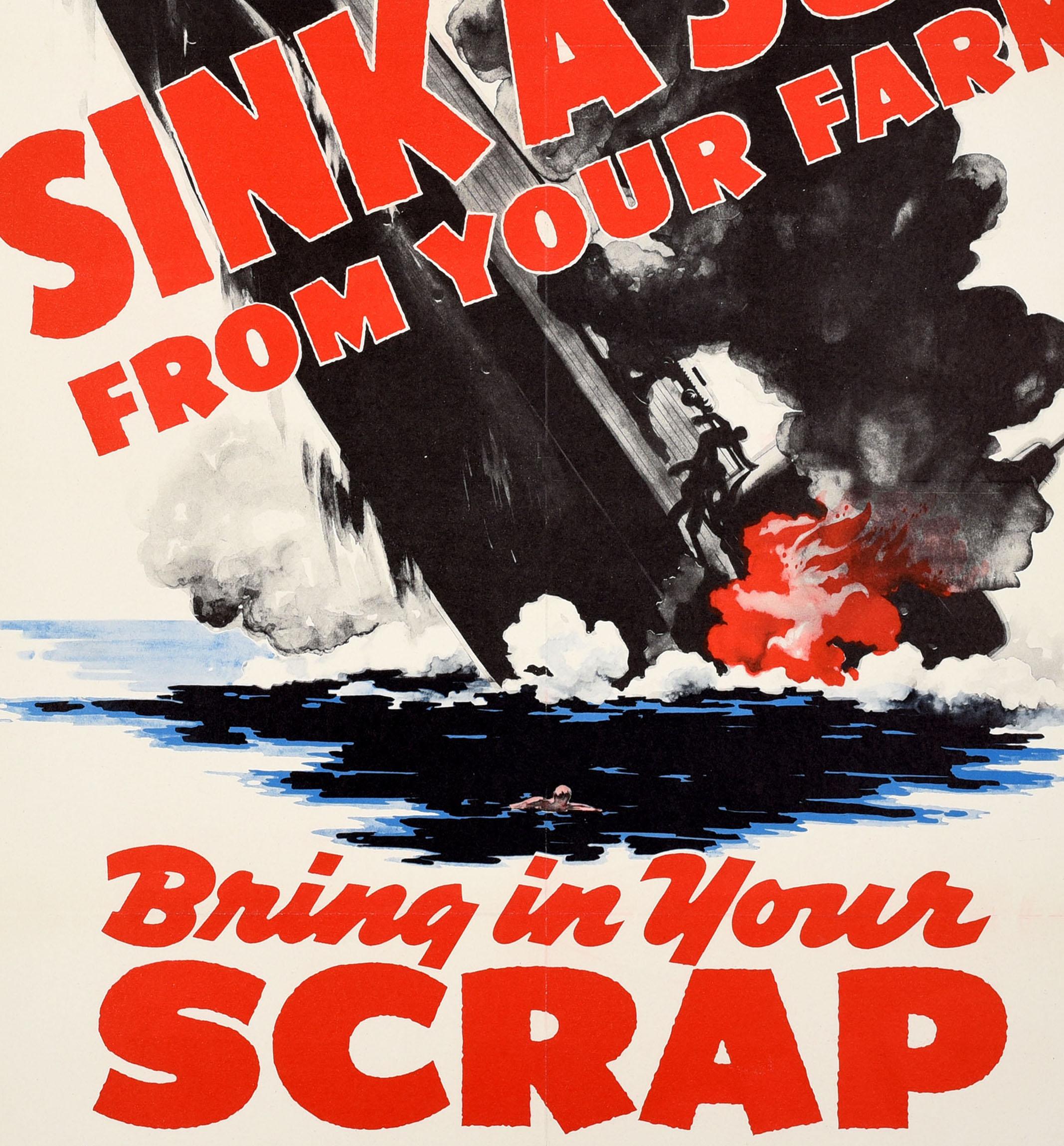 Original Vintage War Poster WWII Sink Sub Scrap Recycling National ...