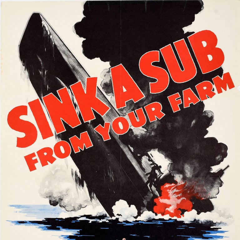 Original Vintage War Poster WWII Sink Sub Scrap Recycling National ...