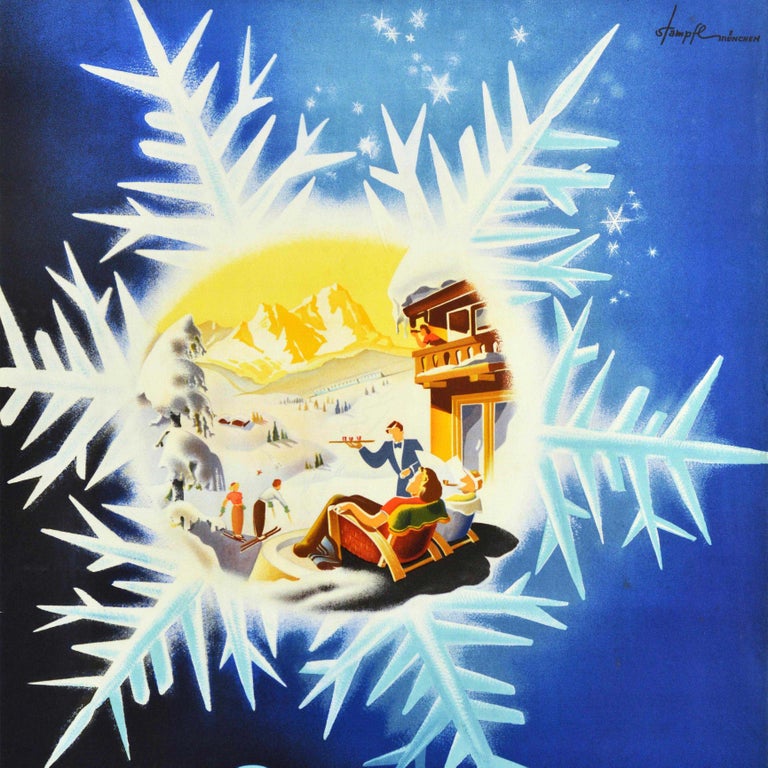 Original Vintage Winter Sport Travel Poster Ski Alps Holiday Express ...