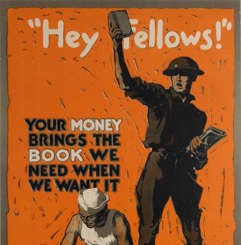 Original Vintage World War One Poster Hey Fellows WWI USA Books Soldier ...