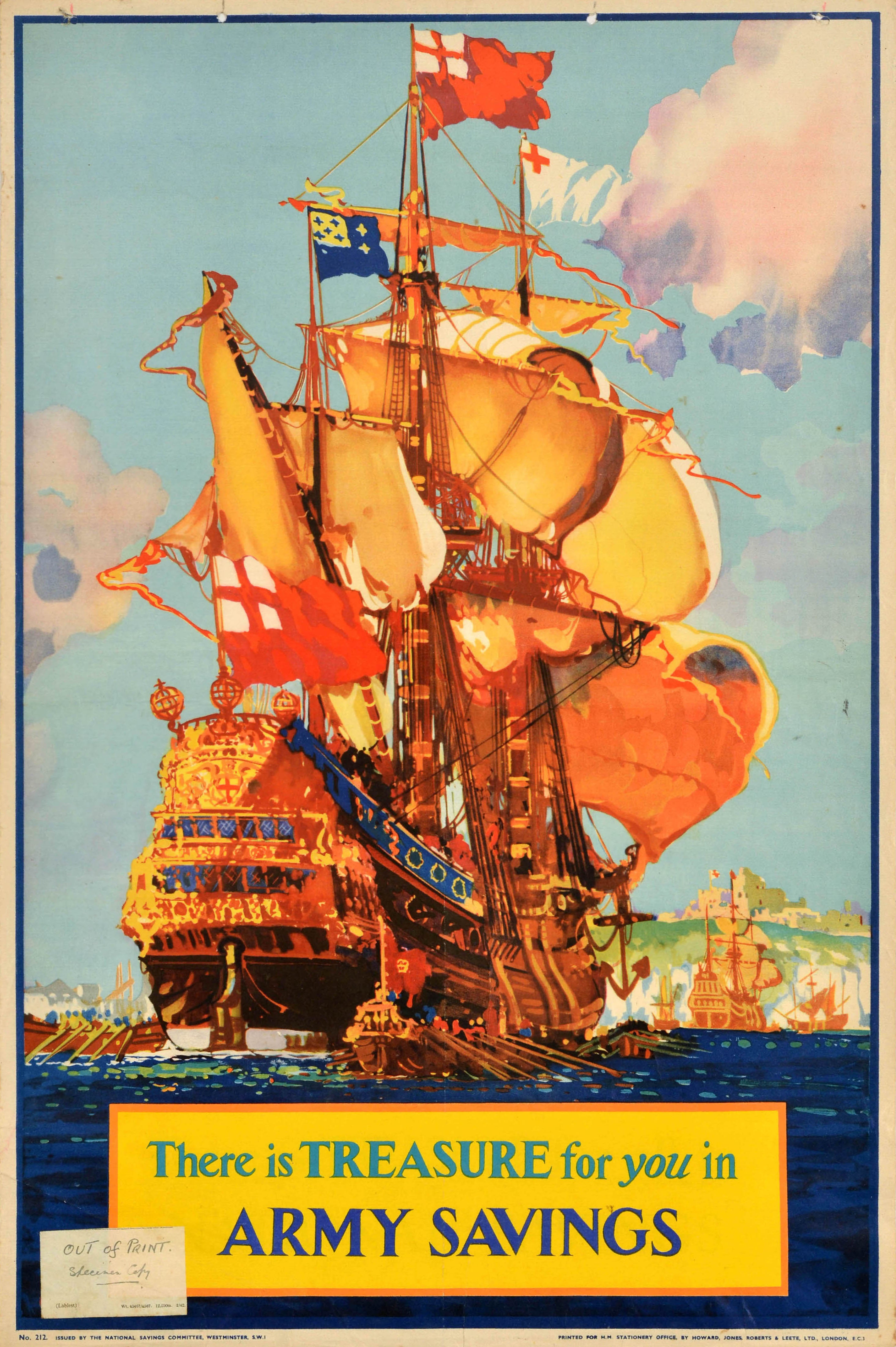 Original Vintage World War Two Home Front Poster Army Savings Treasure ...