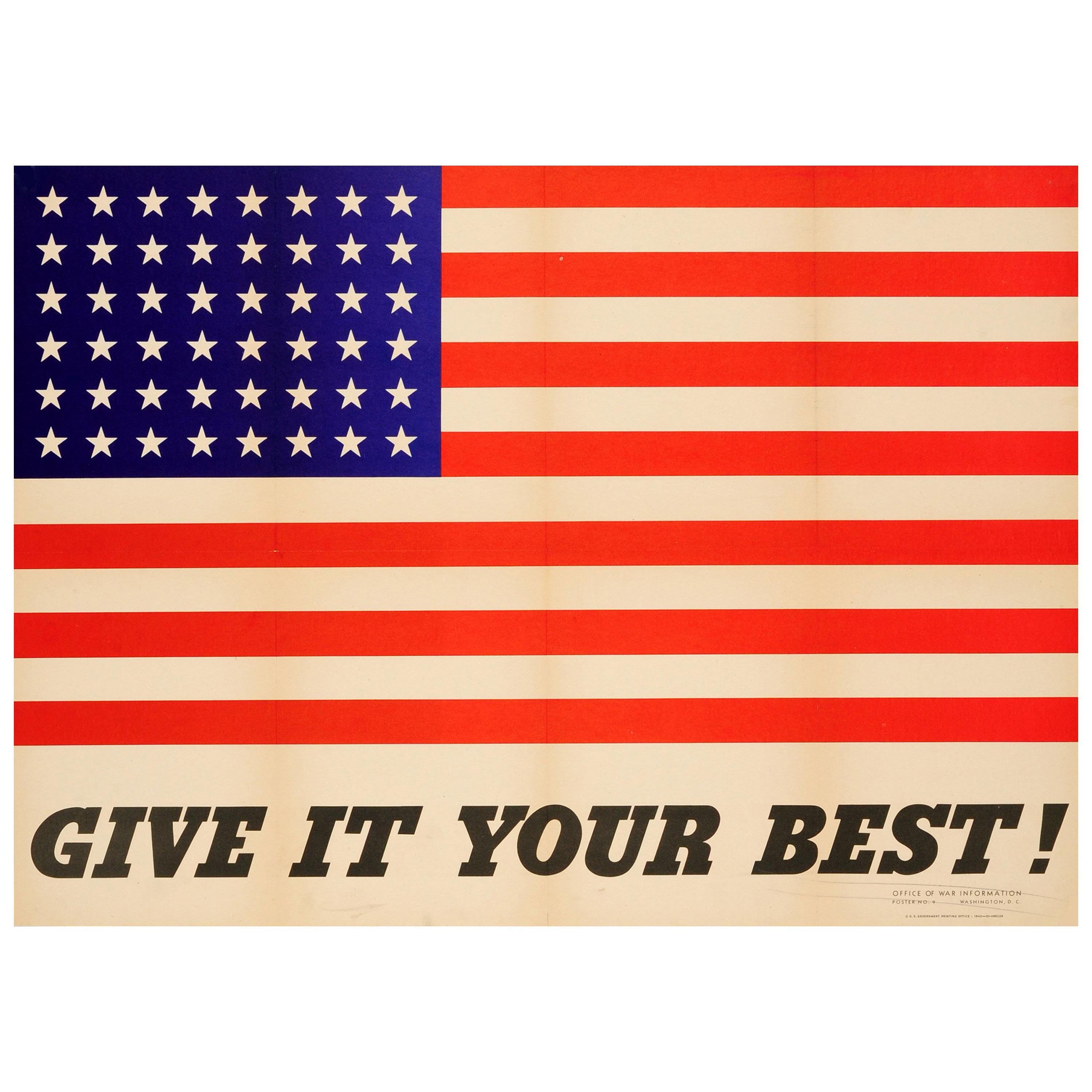 Original Vintage World War Two Patriotic Motivational Poster Give It ...