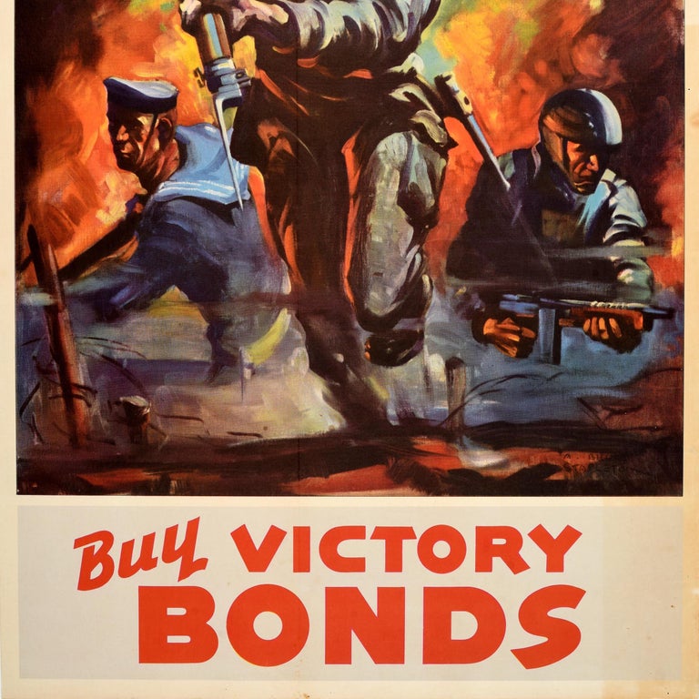 Original Vintage World War Two Poster Buy Victory Bonds WWII Soldier ...