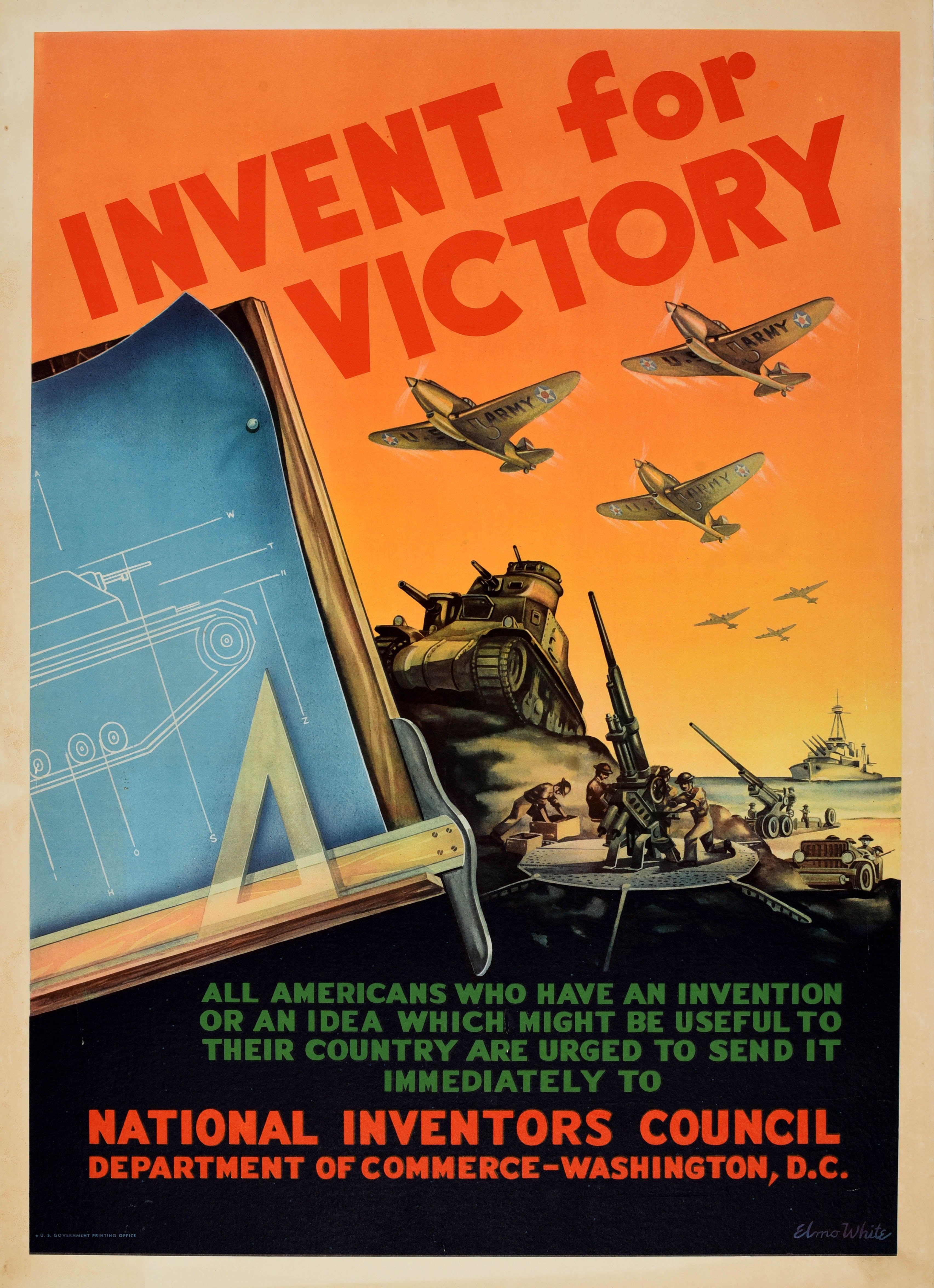 Original Vintage World War Two Propaganda Poster Invent For Victory ...