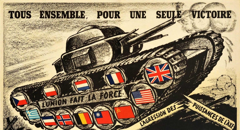 Original Vintage WWII Poster All Together One Victory Unity Strength ...