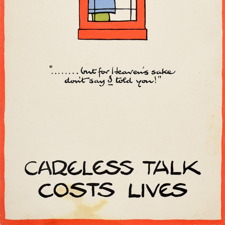 Original Vintage WWII Poster Careless Talk Costs Lives Telephone Box ...