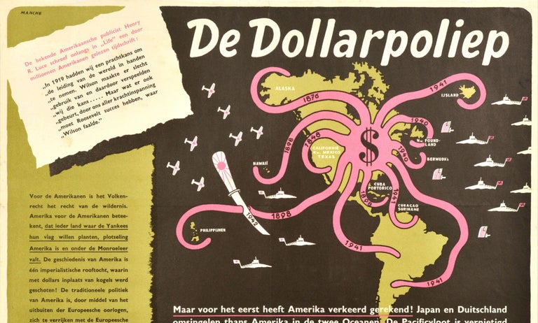 Original Vintage WWII Poster De Dollarpoliep The US Dollar Polyp ...