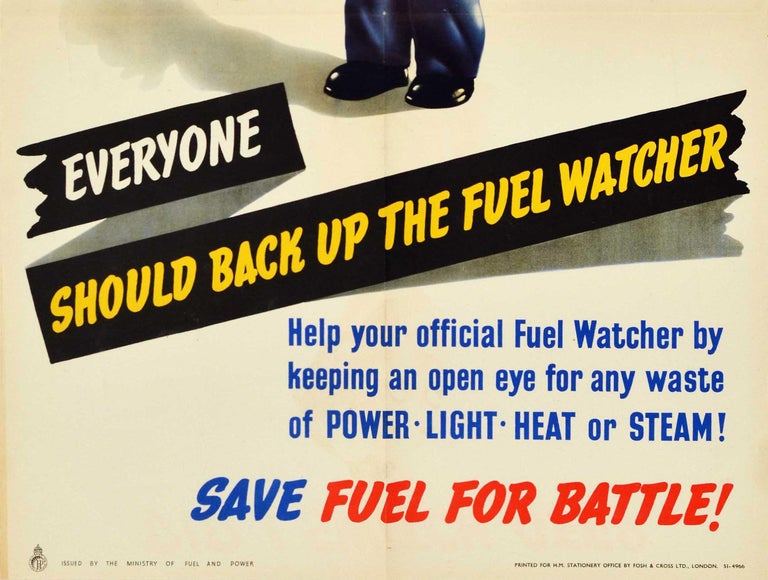 Original Vintage WWII Poster Switch Off Save Fuel For Battle Power ...