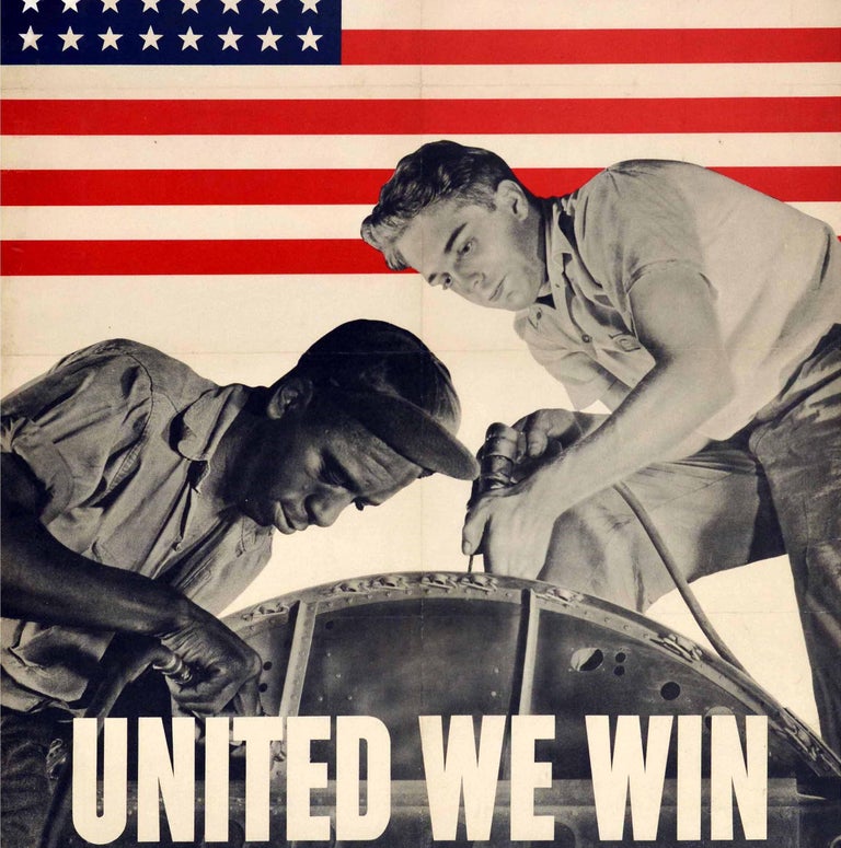Original Vintage WWII Poster United We Win War Effort Factory Workers ...
