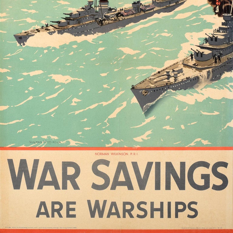 Original Vintage WWII Poster War Savings Are Warships Norman Wilkinson ...