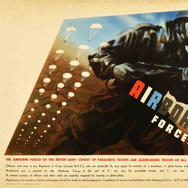 Original Vintage WWII Recruitment Poster Airborne Forces British Army ...
