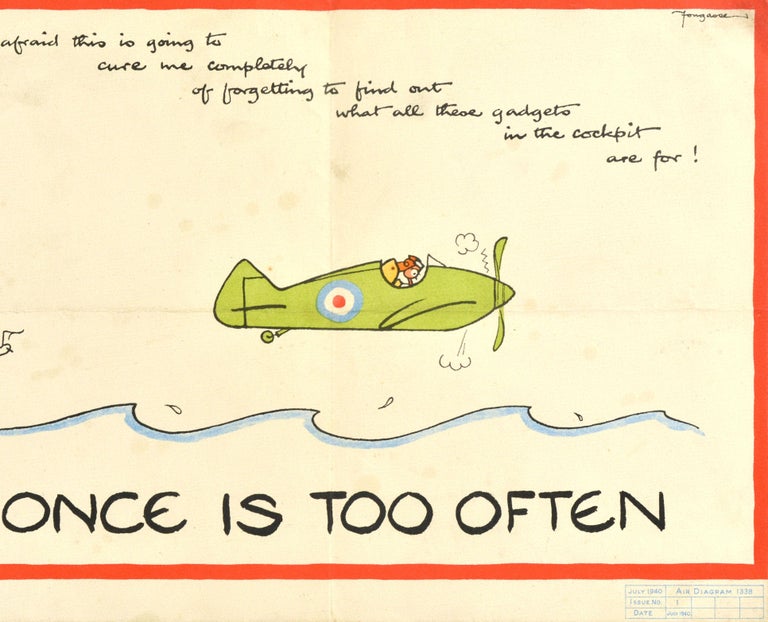 Original Vintage WWII War Poster Once Is Too Often RAF Air Force Pilot ...