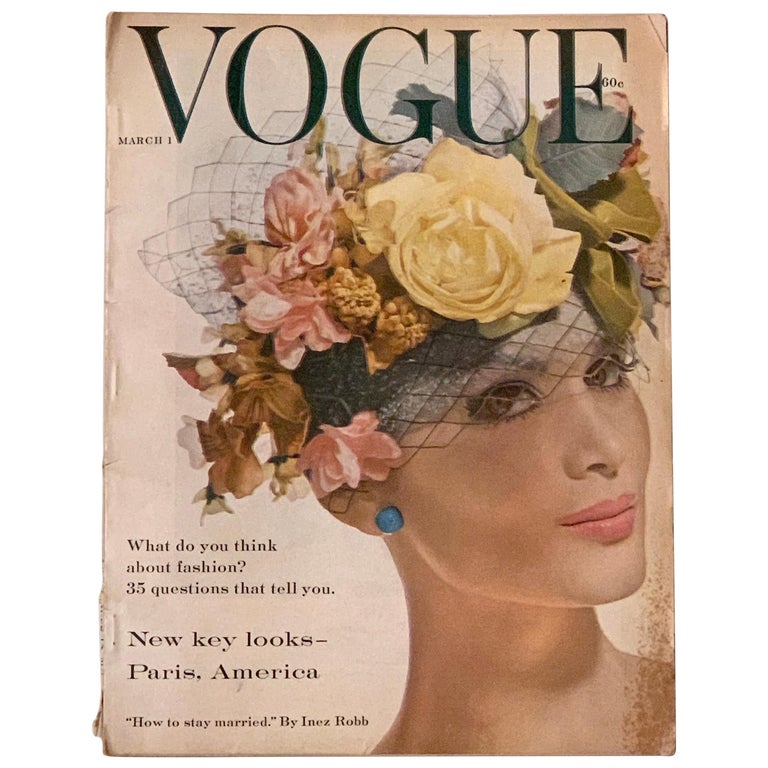 Original Vogue Magazine March 1959 Issue Floral Pink Yellow Hat Cover ...