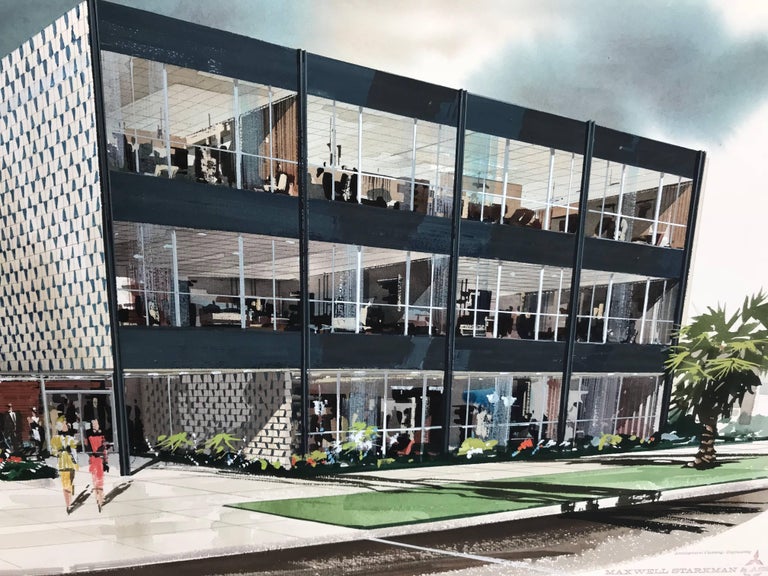 Original Watercolor, Modernist Architectural Rendering, ,Maxwell ...