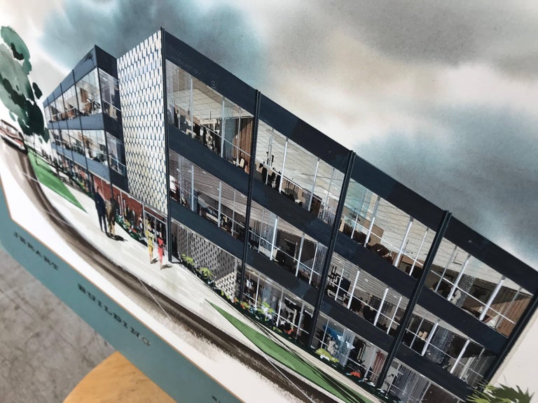 Original Watercolor, Modernist Architectural Rendering, ,Maxwell ...