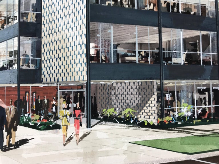 Original Watercolor, Modernist Architectural Rendering, ,Maxwell ...