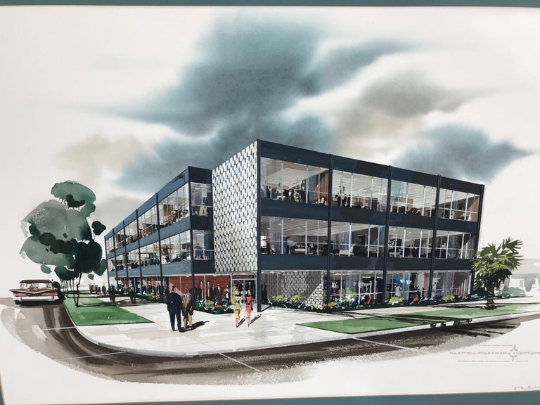 Original Watercolor, Modernist Architectural Rendering, ,Maxwell ...