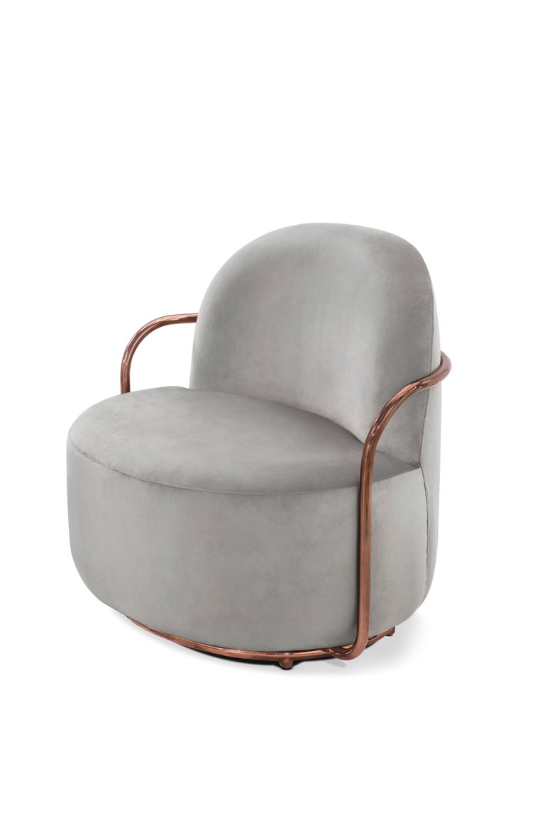 Orion Lounge Chair with Plush Grey Velvet and Rose Gold Arms by Nika ...