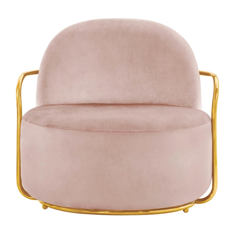 Orion Lounge Chair with Plush Pink Velvet and Gold Arms by Nika Zupanc ...