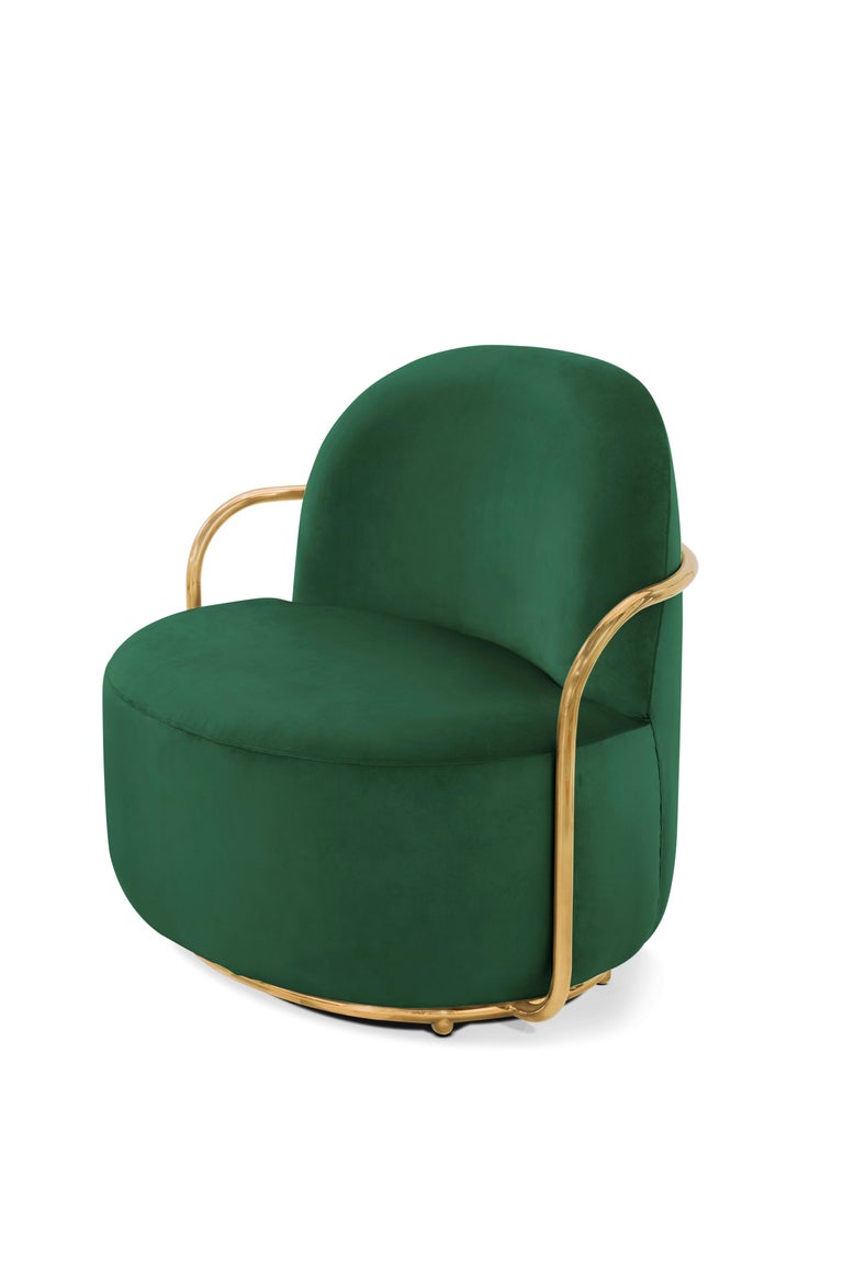Orion Lounge Chair with Plush Green Velvet and Gold Arms by Nika Zupanc ...