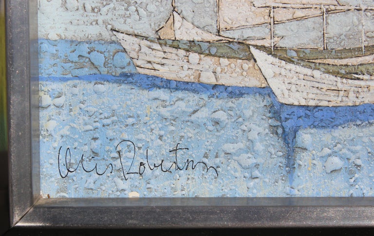 Oris Robertson - Untitled Miniature Blue Tonal Boat Painting at 1stDibs