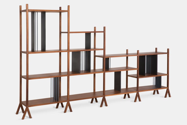 Orizaba Double Sided Bookcase A and C, Wood and Aluminium, Contemporary ...